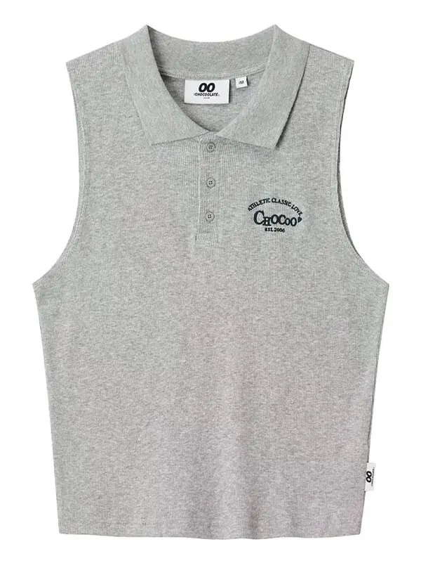 CHOCOOLATE Logo-embroidered Sleeveless Polo Shirt - Grey