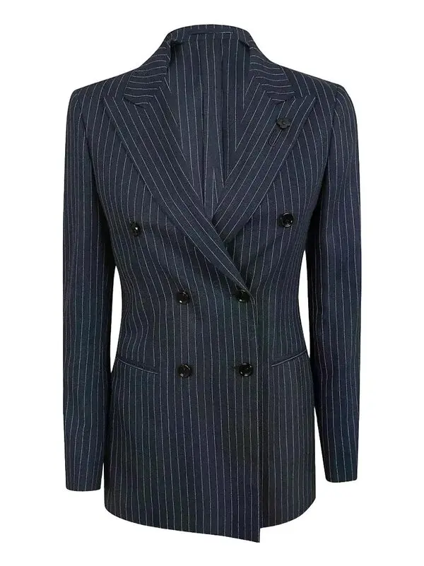LARDINI Single-breasted Pinstripe Blazer - Blue