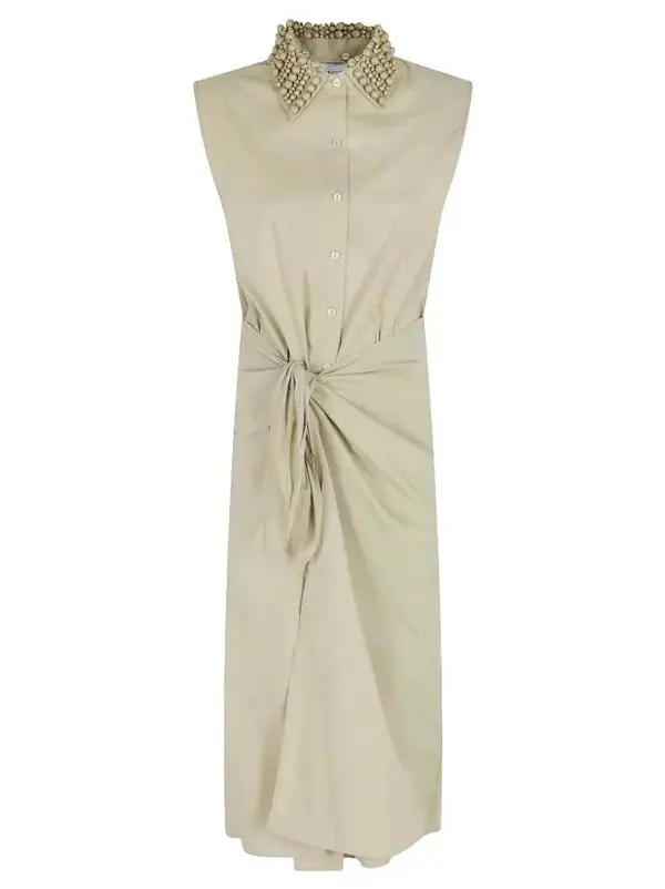 ISABELLE BLANCHE Beaded-collar Wrap-effect Dress - Neutrals