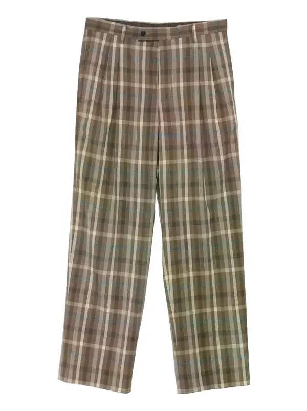 Auralee Check Pleated Trousers - Brown