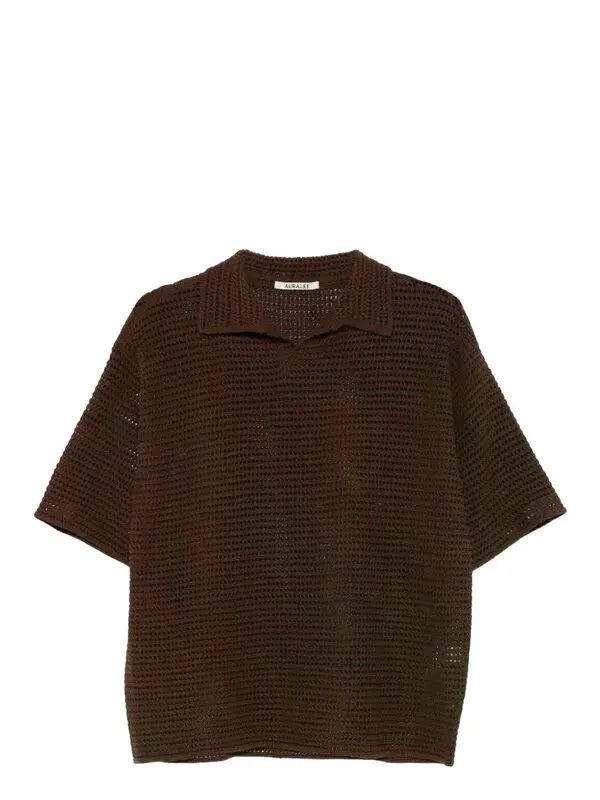 Auralee Perforated-knit T-shirt - Brown