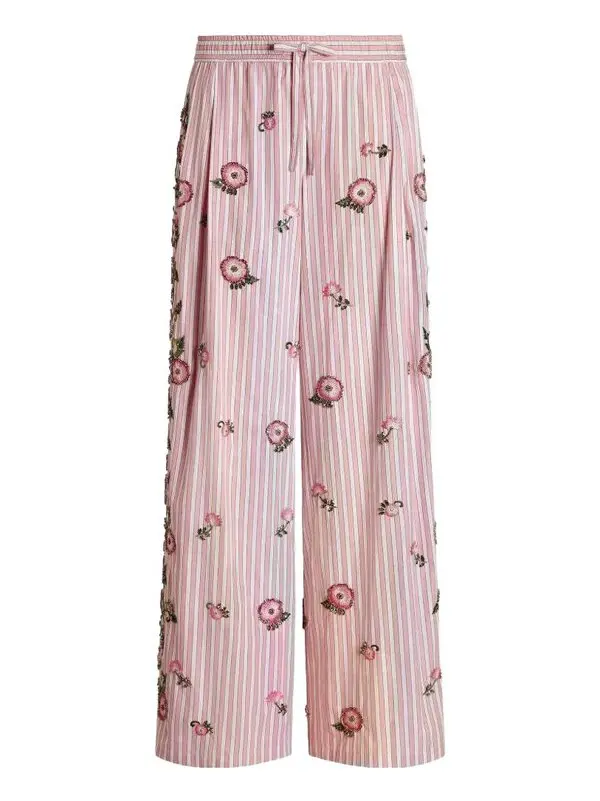 Dolce & Gabbana Striped Jacquard Cotton Trousers With Embroidery - Pink