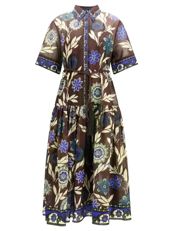 ALEMAIS Jasper Floral-print Midi Dress - Brown