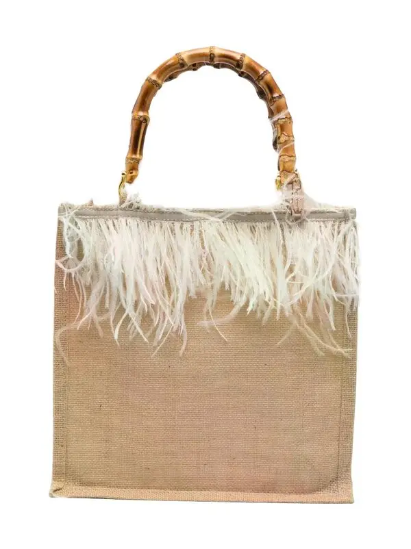 LA MILANESA Feather-trim Bamboo-handle Tote Bag - Neutrals