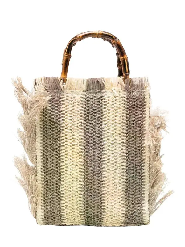 LA MILANESA Lilium Fringed Bamboo-handle Tote - Neutrals