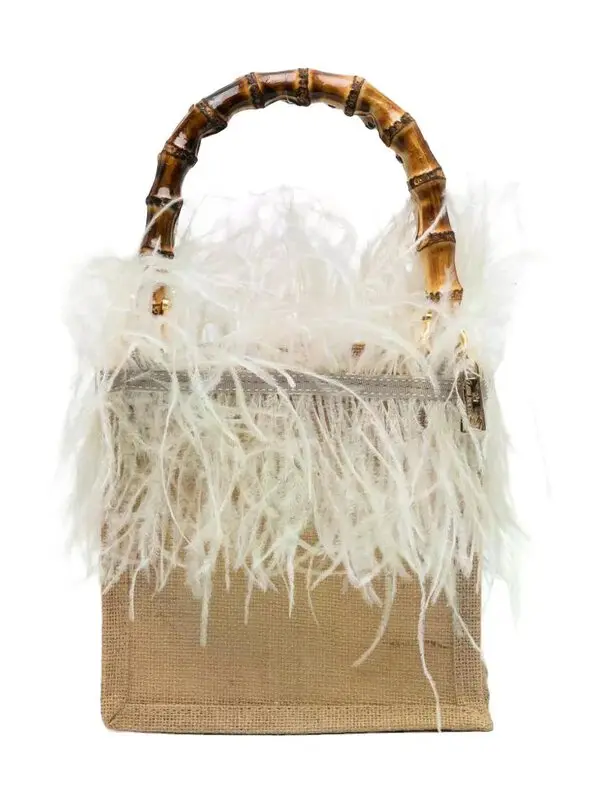 LA MILANESA Violetta Feather Bamboo-handle Tote Bag - Neutrals
