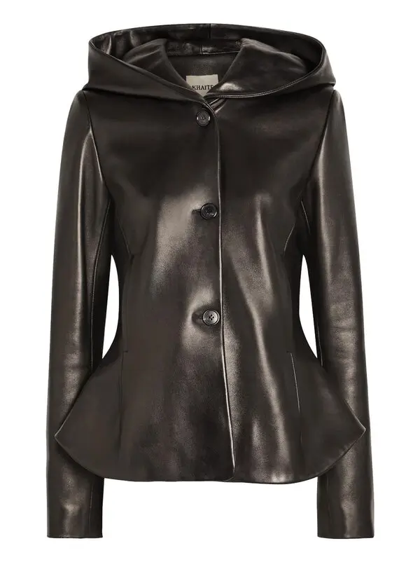 Khaite June Hooded Peplum-hem Leather Jacket - Black
