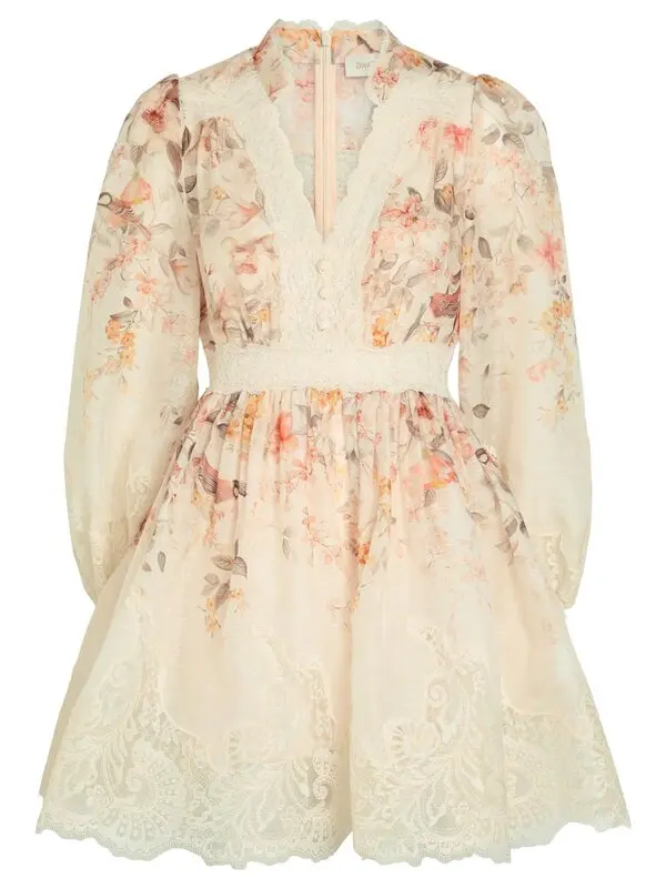 Zimmermann Luna Lace-trimmed Linen-blend Mini Dress - Cream