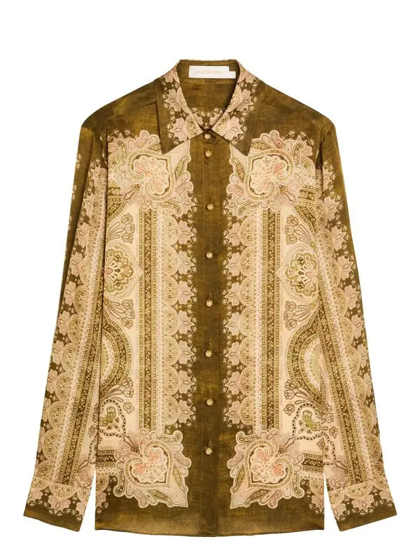 Zimmermann Luna Printed Silk Shirt - Olive
