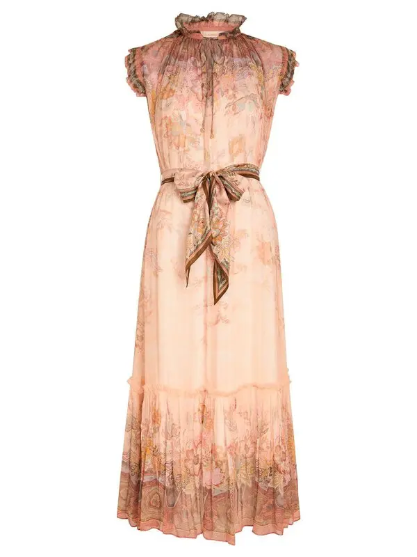 Zimmermann Alchemy Belted Paisley-print Chiffon Midi Dress - Pink