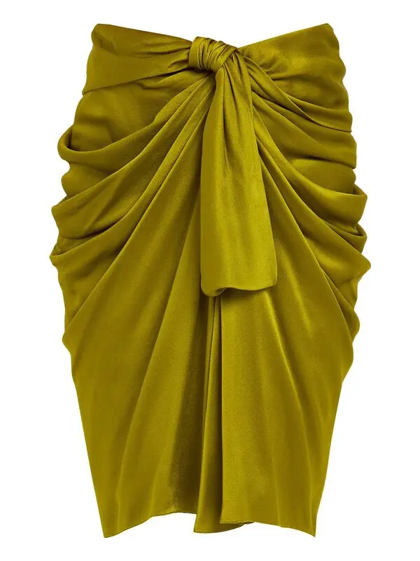 Chloé Silk Draped Knee-length Skirt - Olive