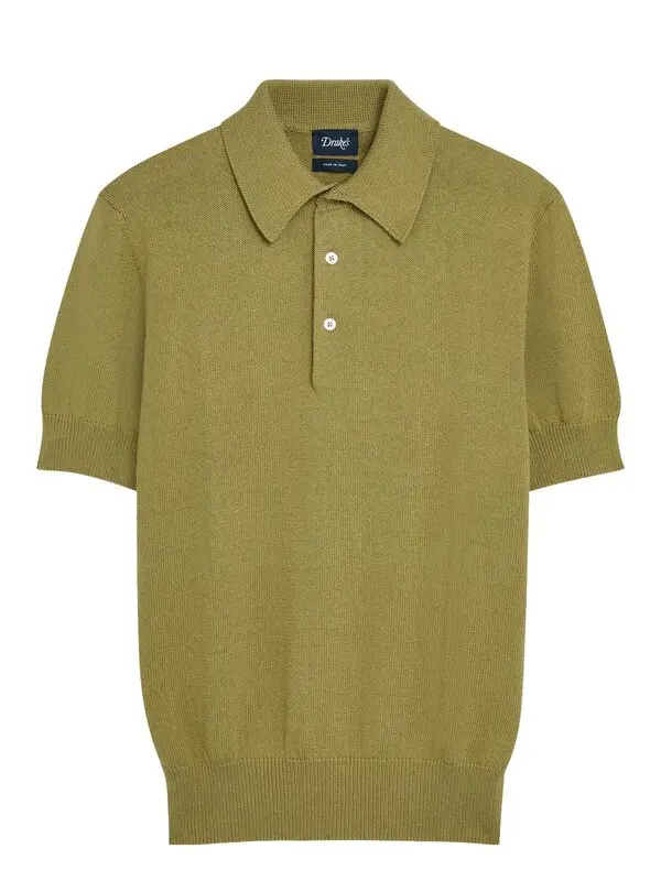 DRAKE'S Textured Cotton-knit Polo Shirt - Khaki