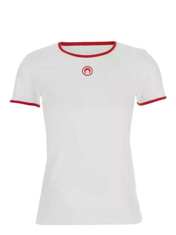 MARINE SERRE Embroidered Trim T-shirt - White