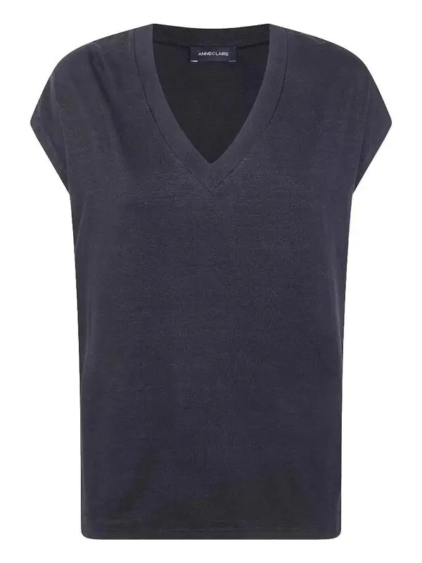 ANNE CLAIRE V-neck T-shirt - Blue