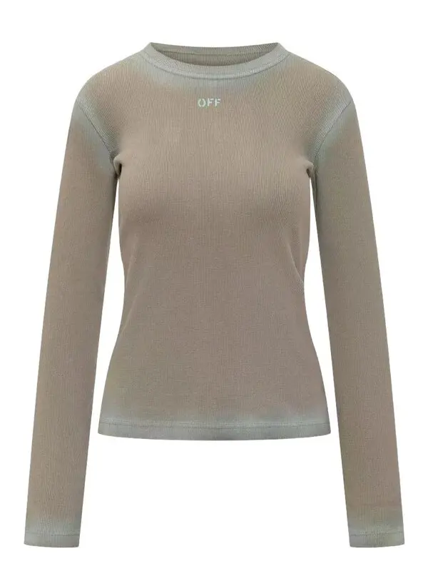 Off-White Ribbed Long-sleeved Top - Neutrals