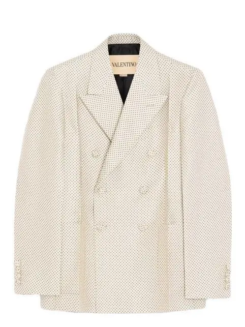 Valentino Garavani Double-breasted Silk Jacket With Plusdepois Jacquard Pattern And Pressed Crease - Ivory/black