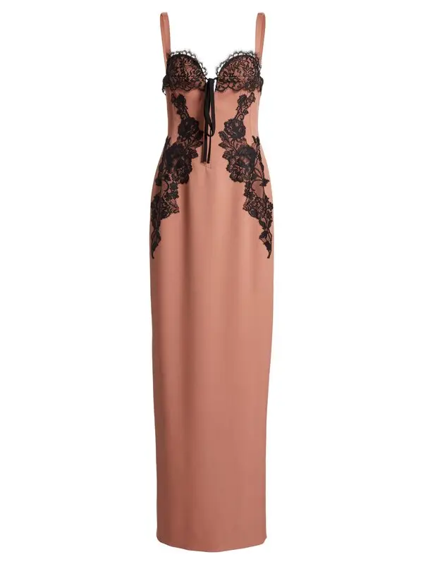 Zuhair Murad Wool And Lace Long Dress - Orange