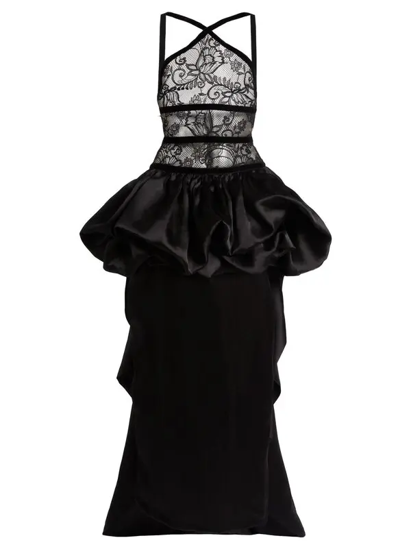 Elie Saab Lace-organza Maxi Dress - Black