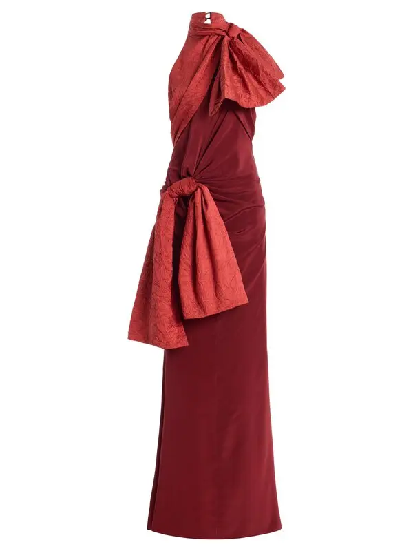 Christopher John Rogers Silk Double Bow Maxi Dress - Red