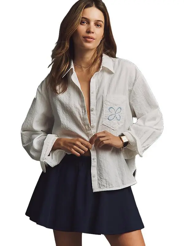 Maeve The Shrunken Bennet Seersucker Buttondown Shirt - Bright White