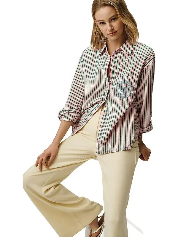 Maeve The Shrunken Bennet Seersucker Buttondown Shirt - Pink Stripe