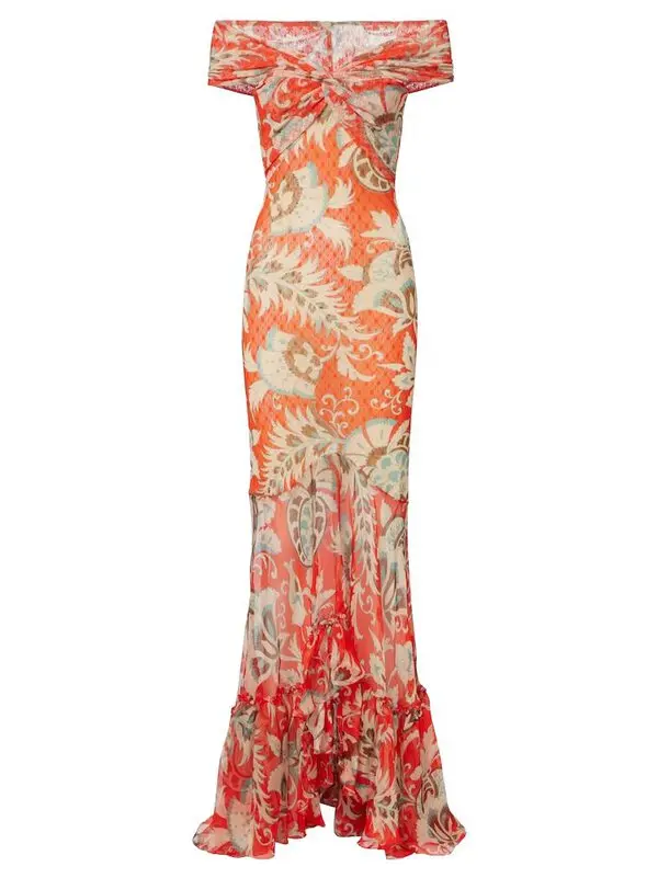 Etro Printed Off-shoulder Gown - Red