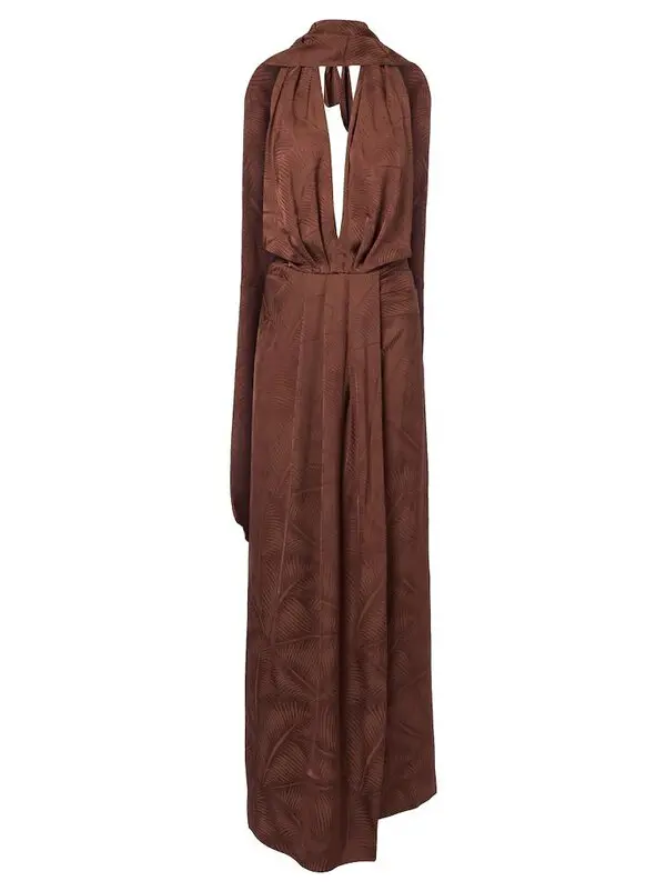 Johanna Ortiz Halterneck Jacquard Maxi Dress - Brown