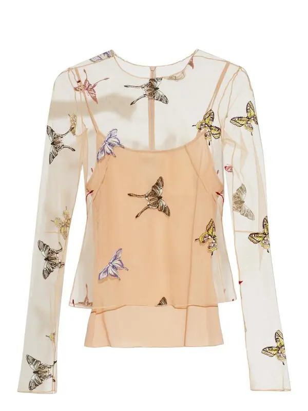 Blumarine Tulle Top With Butterfly Motif - Beige