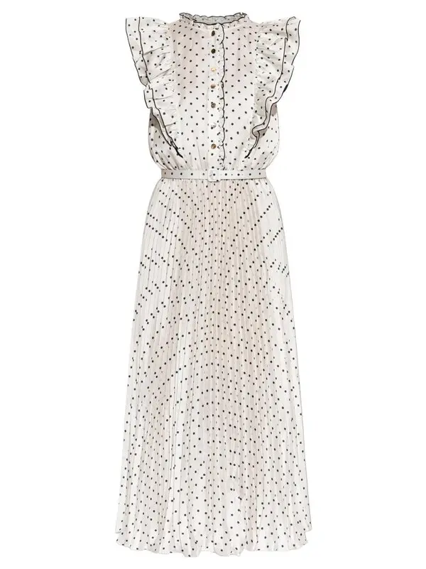 SELF-PORTRAIT Polka Dot Pattern Midi Dress - White