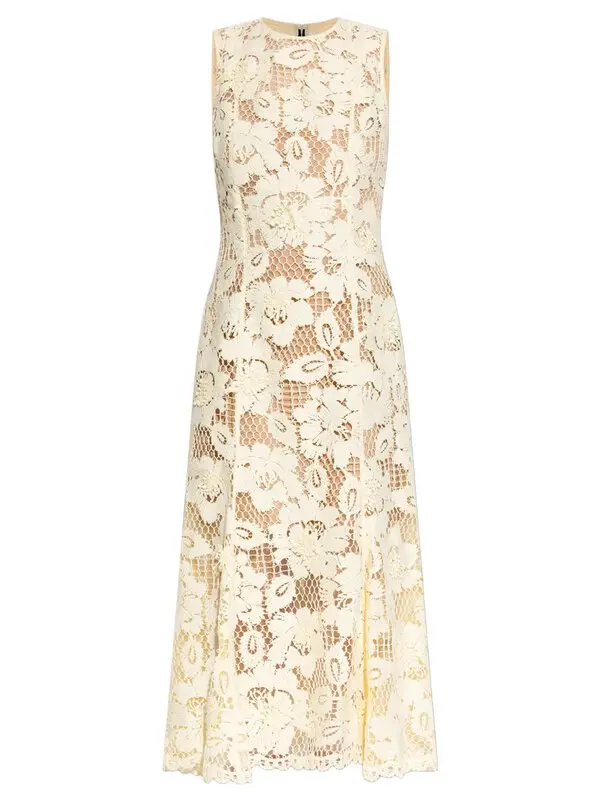 SELF-PORTRAIT Sleeveless Lace Midi Dress - Yellow