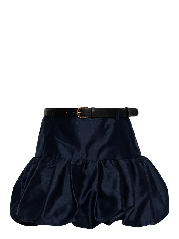 SELF-PORTRAIT Flared Skort With Belt - Navy Blue
