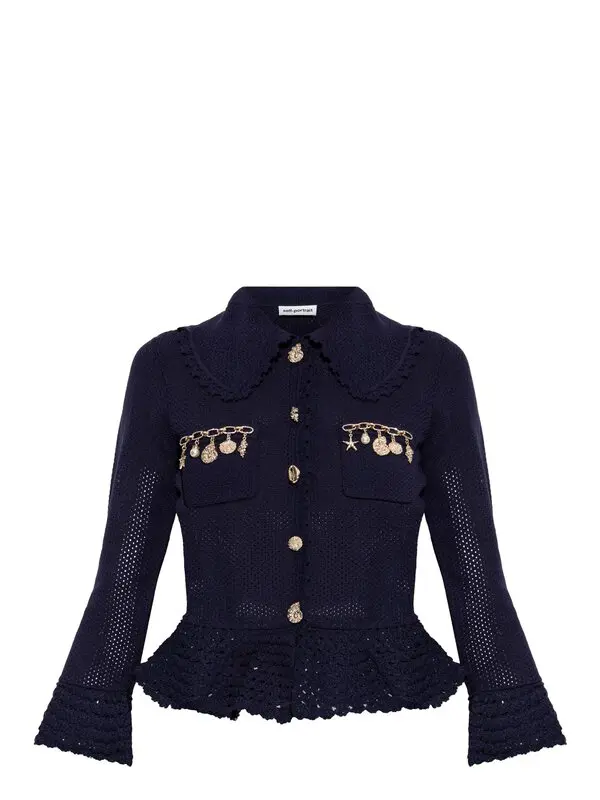 SELF-PORTRAIT Cardigan With Appliqués - Navy Blue