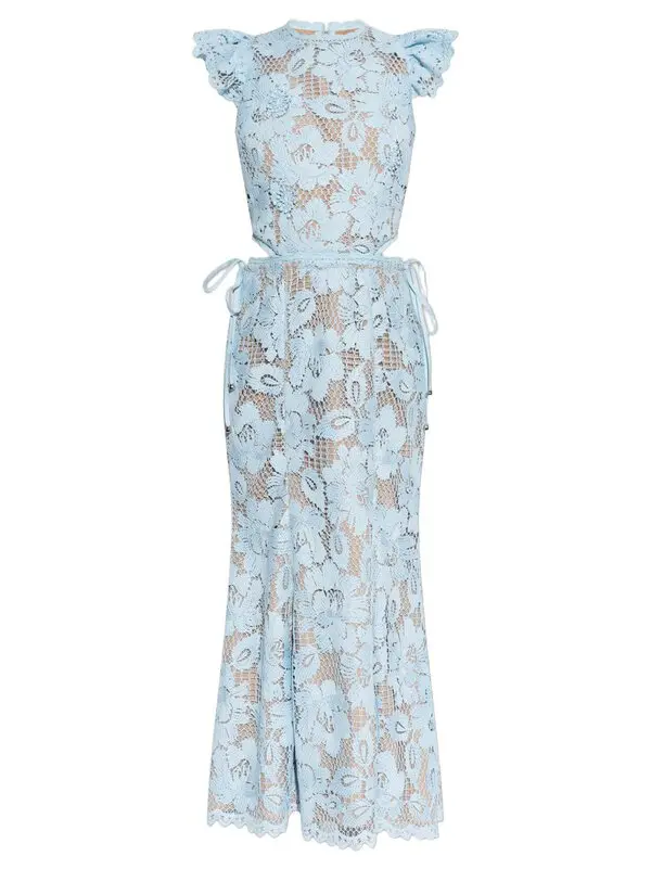 SELF-PORTRAIT Lace Midi Dress With Slits - Light Blue