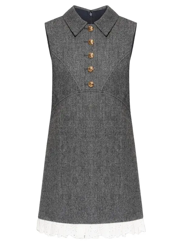 SELF-PORTRAIT Herringbone Mini Dress - Grey
