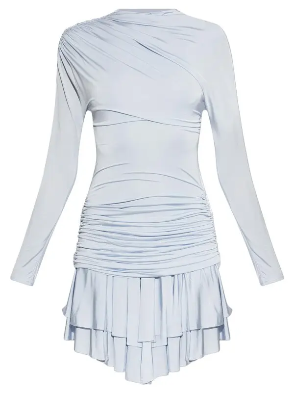SELF-PORTRAIT Short Draped Dress - Light Blue