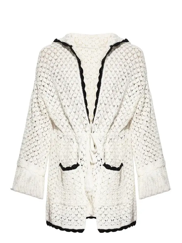 AKEP Crocheted Hooded Cardigan - White