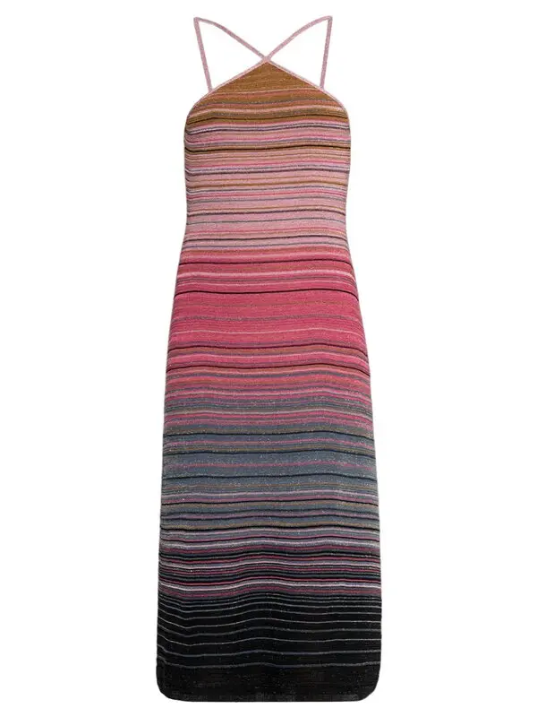AKEP Striped Lurex Thread Midi Dress - Multicolour