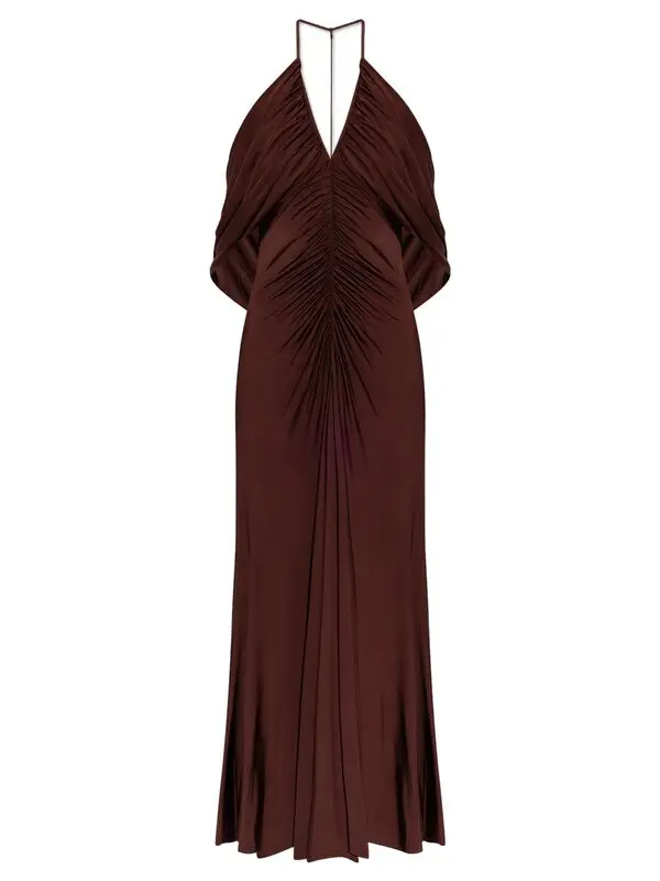 SELF-PORTRAIT Draped Midi Dress - Brown