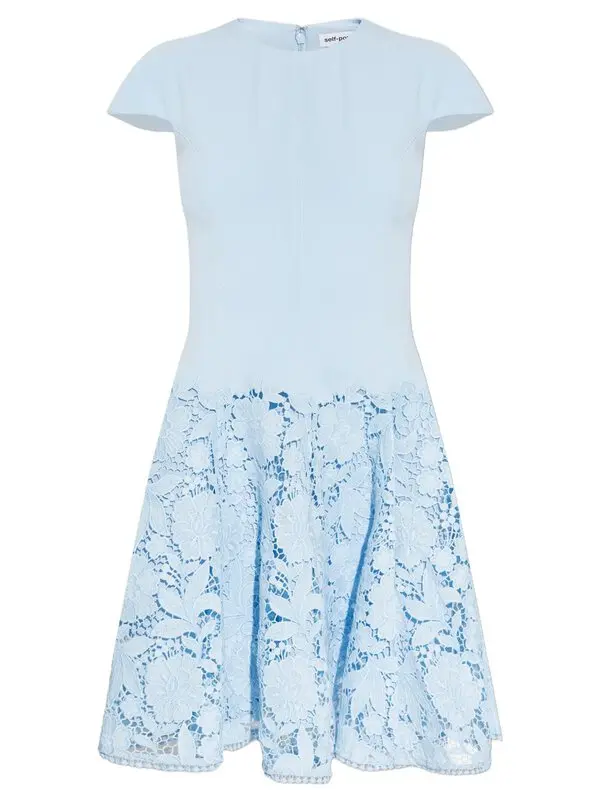 SELF-PORTRAIT Dress With Lace Hem - Light Blue
