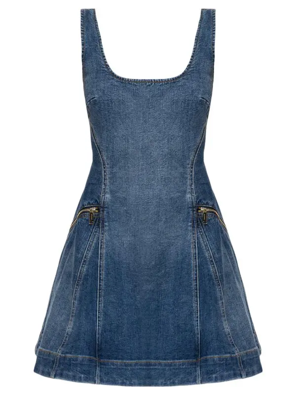 SELF-PORTRAIT Sleeveless Denim Mini Dress - Blue