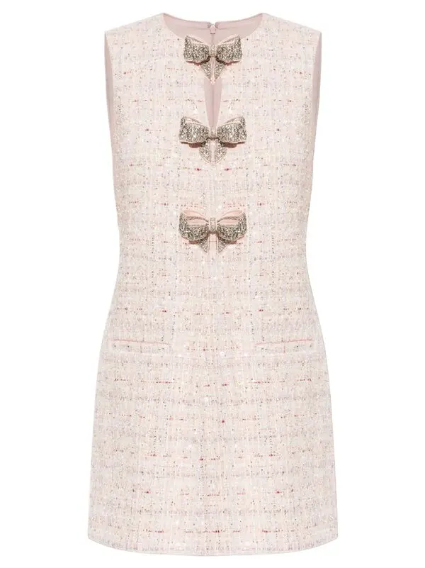 SELF-PORTRAIT Tweed Mini Dress With Bows - Pink