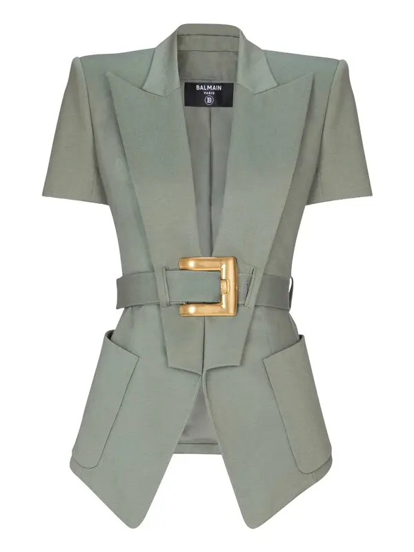 Balmain Belted Gabardine Anthem Jacket - Green