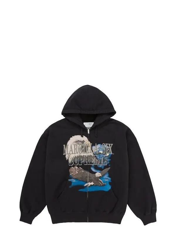 Supreme Mm6 Maison Margiela Eagle Zip Up Hooded Sweatshirt - Black