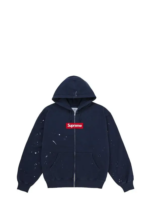 Supreme Mm6 Maison Margiela Box Logo Zip Up Hoodie - Navy Blue