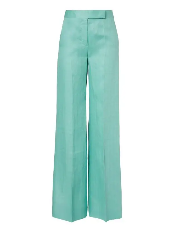 Max Mara Deserto Herringbone Linen Wide-leg Pants - Blue