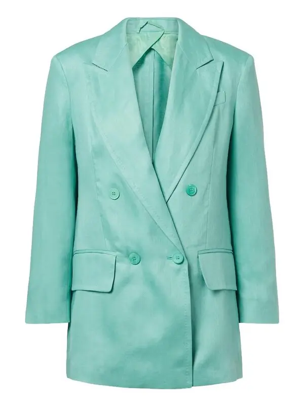 Max Mara Olimpia Double-breasted Herringbone Linen Blazer - Blue