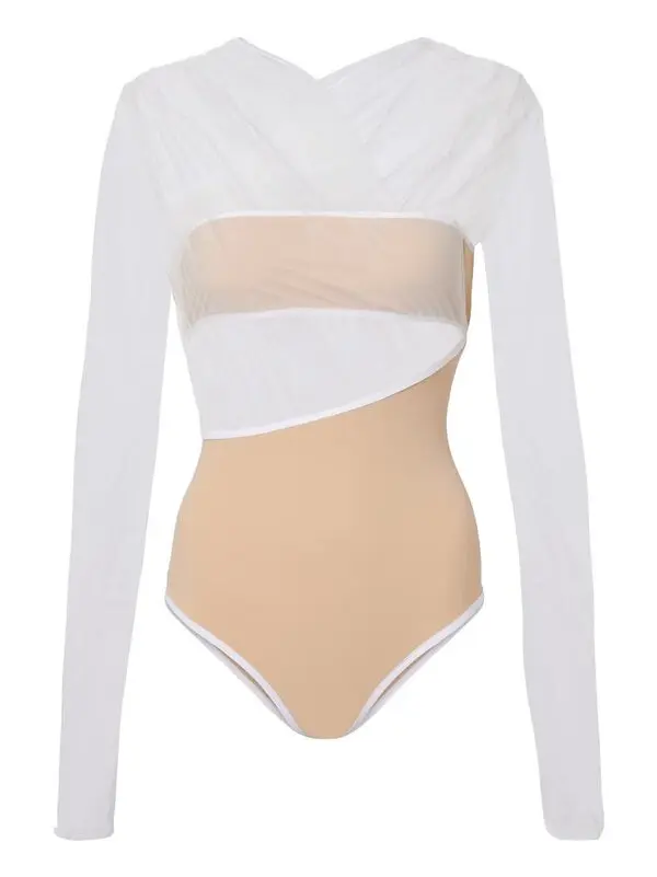 NENSI DOJAKA Cutout Ruched Bodysuit - White