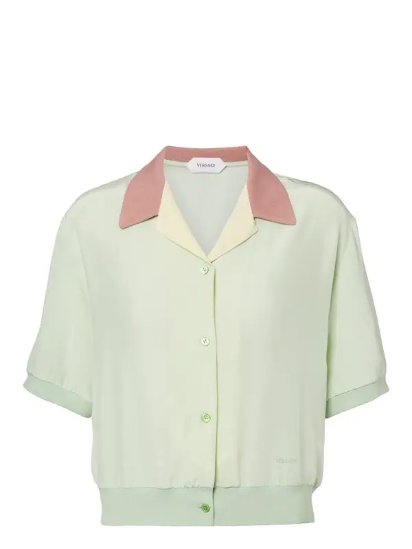 Versace Cropped Silk Poplin Shirt - Green