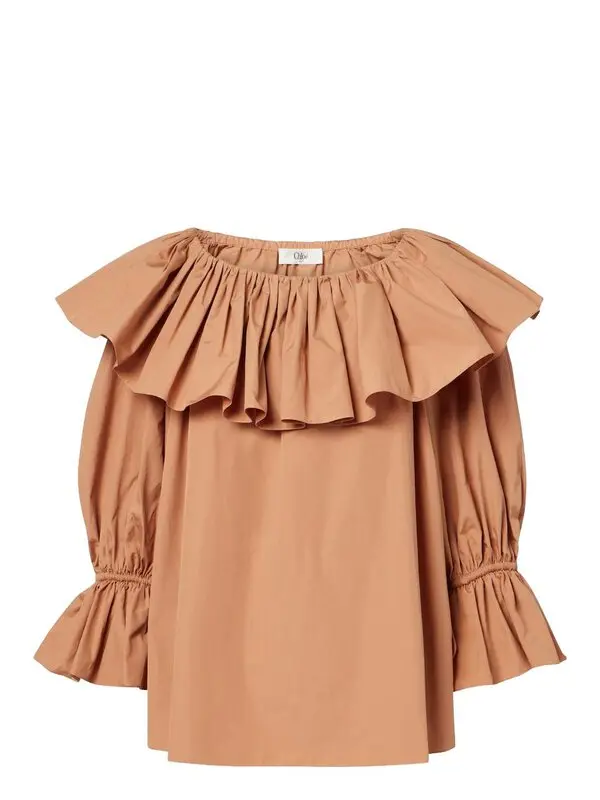 Chloé Ruffled Cotton Poplin Blouse - Brown