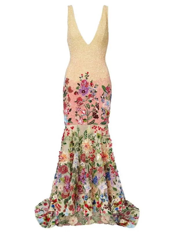 LA FUORI Botanical Symphony Embellished Gown - Multicoloured